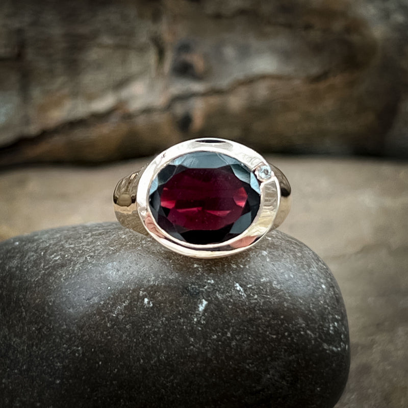 Gold Plated Sterling Silver Cross Set Garnet and White Topaz Ring ...